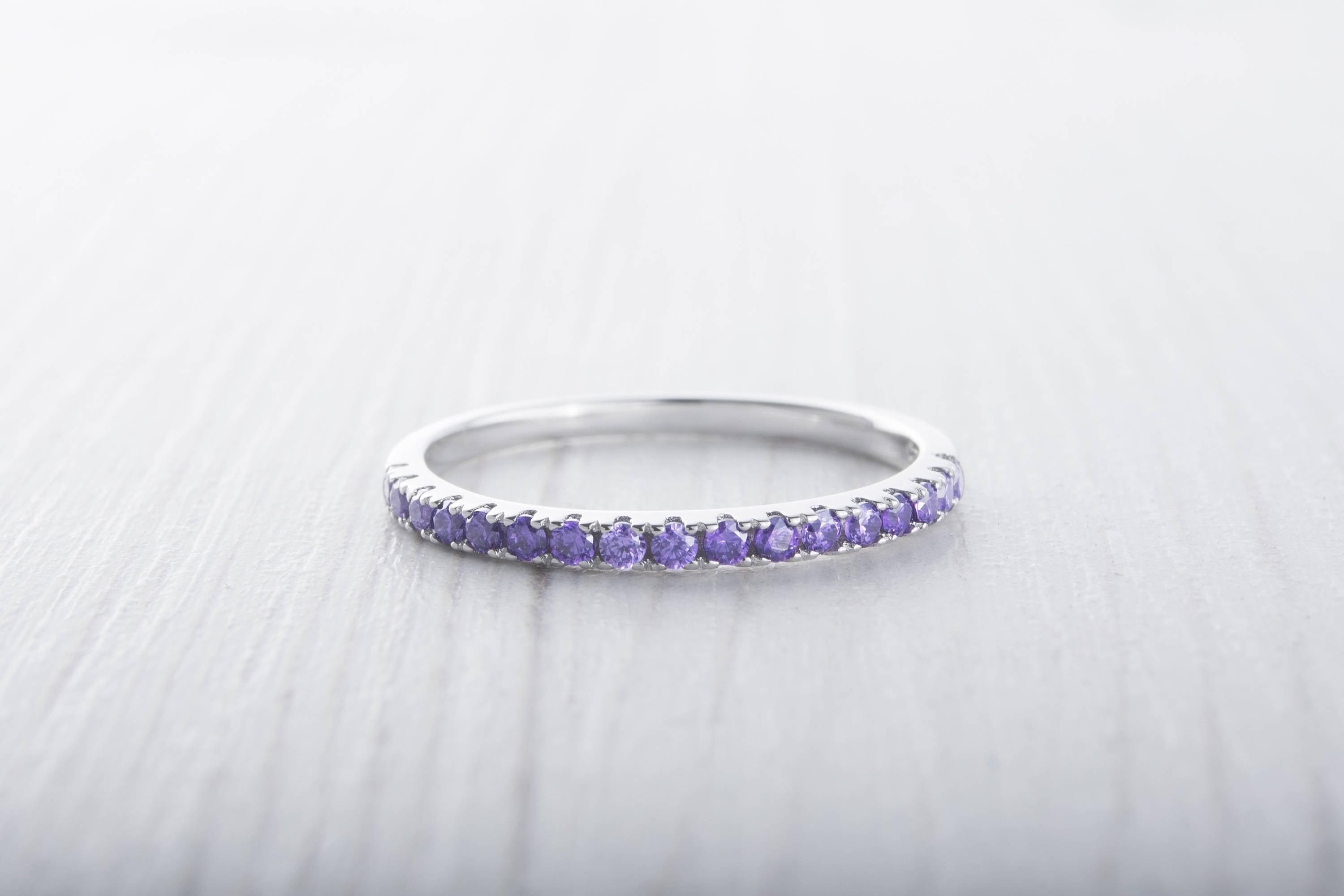 1.8mm wide Amethyst Gemstone Half Eternity ring - stacking ring ...