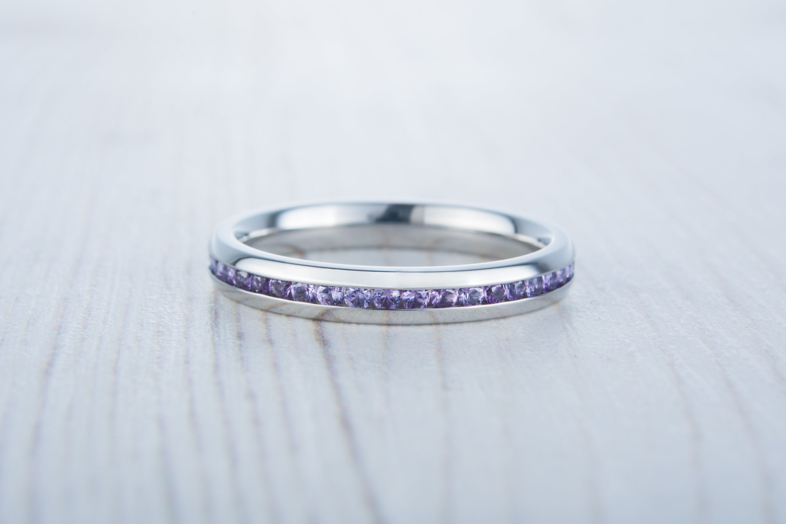 Lab Alexandrite 3mm Wide Full Eternity ring / stacking ring in white g ...
